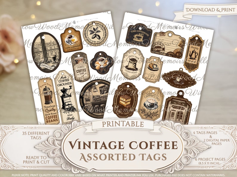 Coffee Lover Printable Junk Journal Tags Digital Ephemera Pack Vintage ...