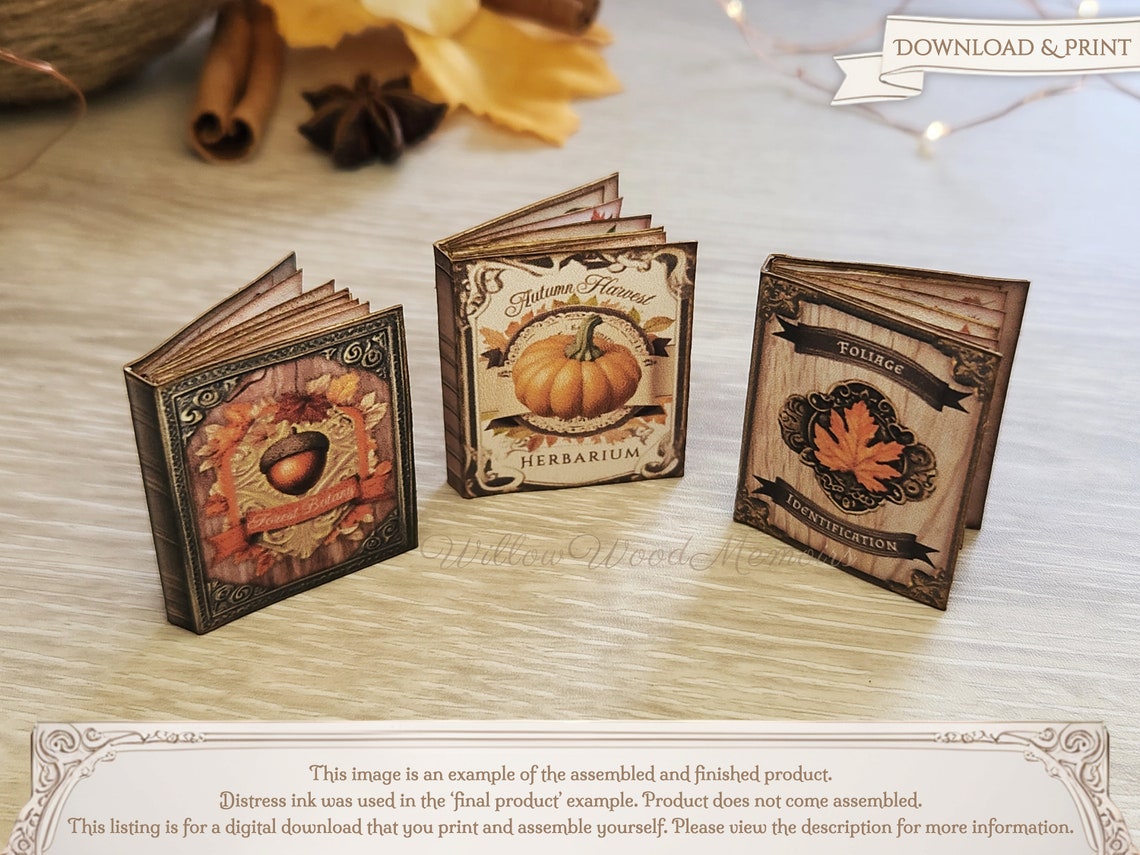 Autumn Fall Mini Books Herbarium Botany Junk Journal Harvest Pumpkin ...