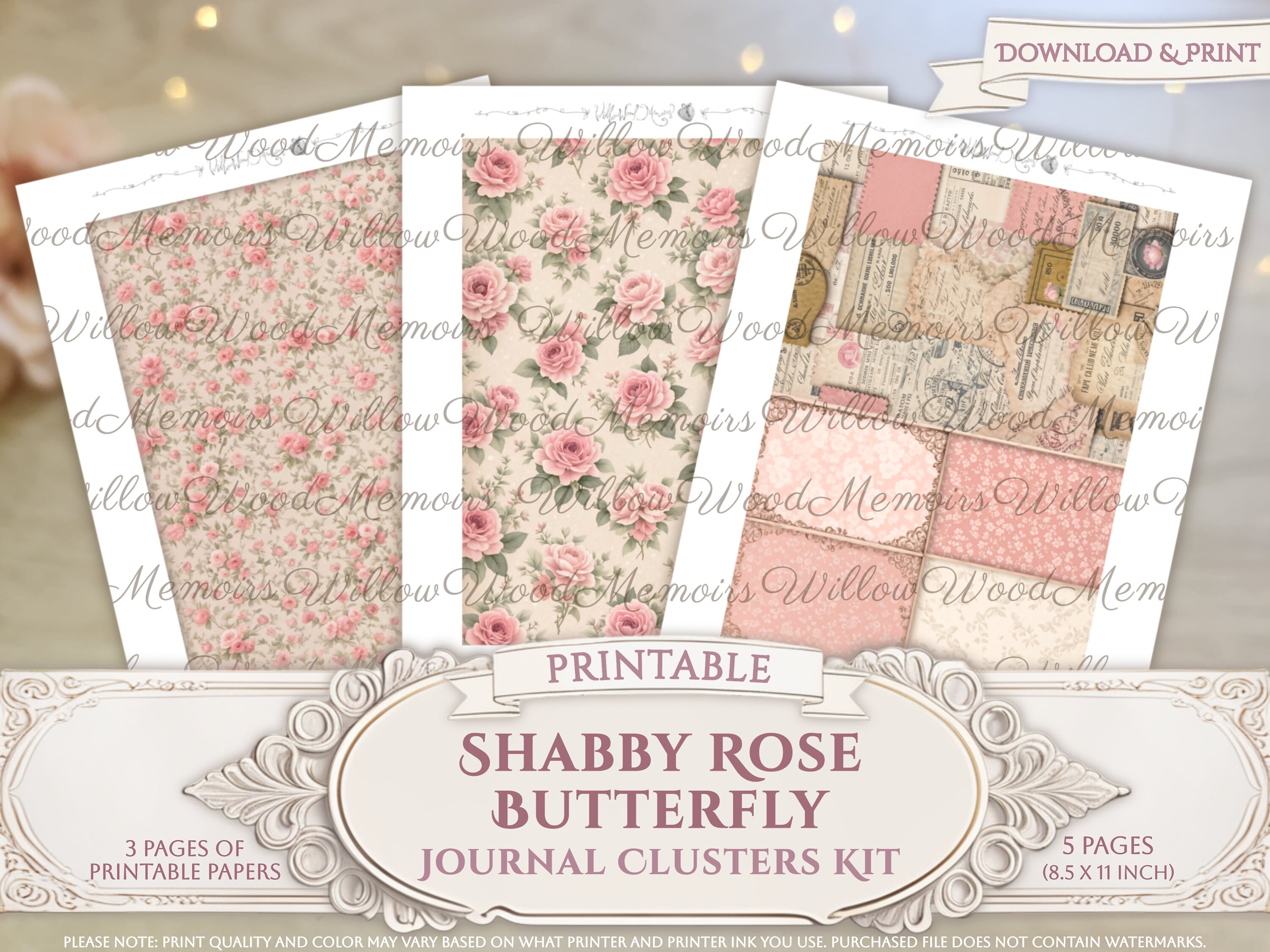Printable Shabby Pink Junk Journal Snippet Clusters Ephemera Download ...