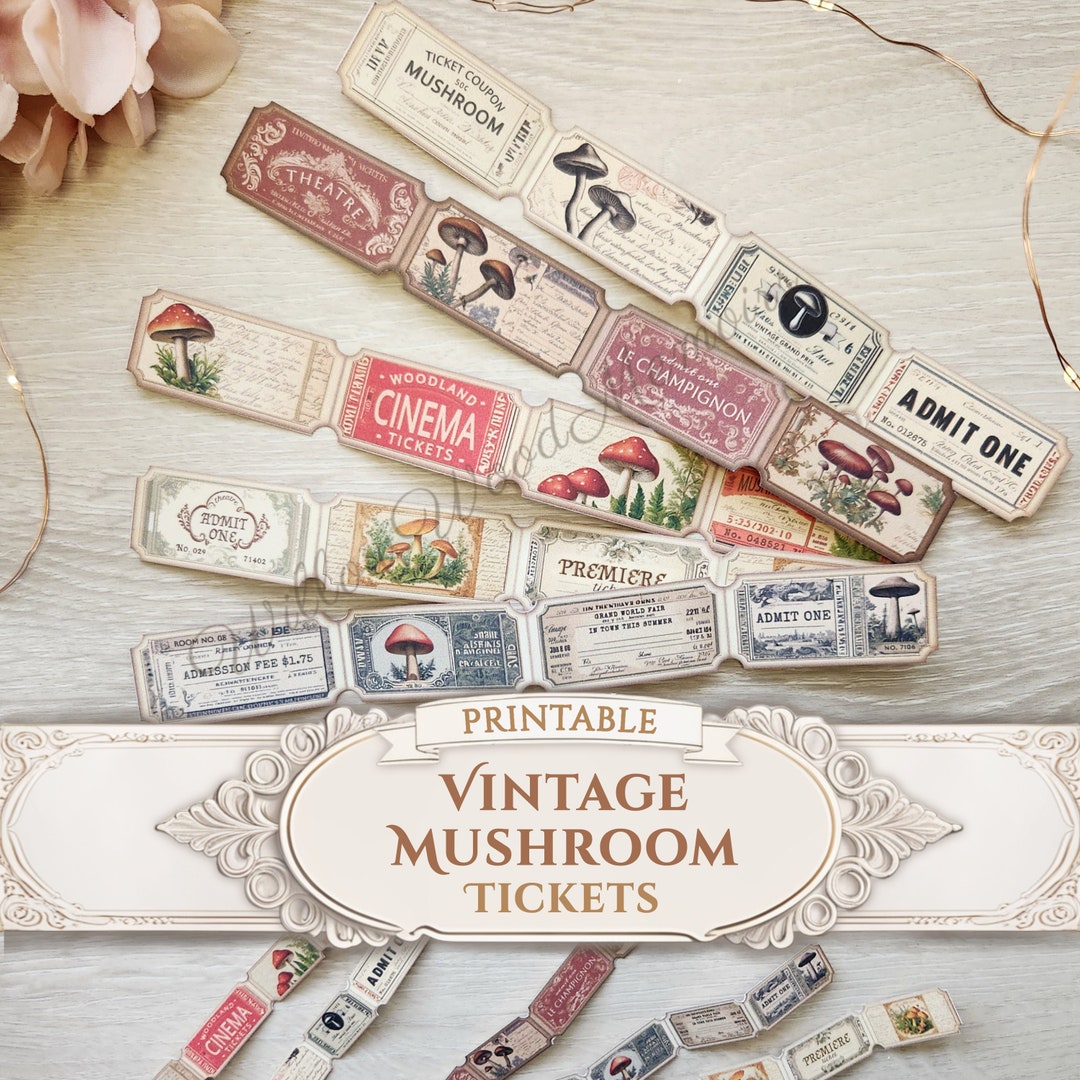 Vintage Woodland Forest Junk Journal Tickets Shabby Vintage Mushroom ...