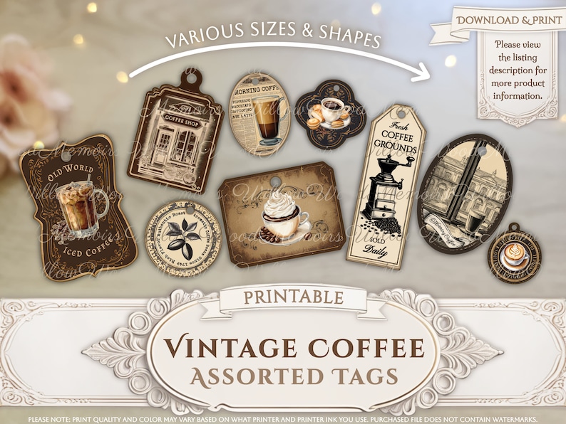 Coffee Lover Printable Junk Journal Tags Digital Ephemera Pack Vintage ...