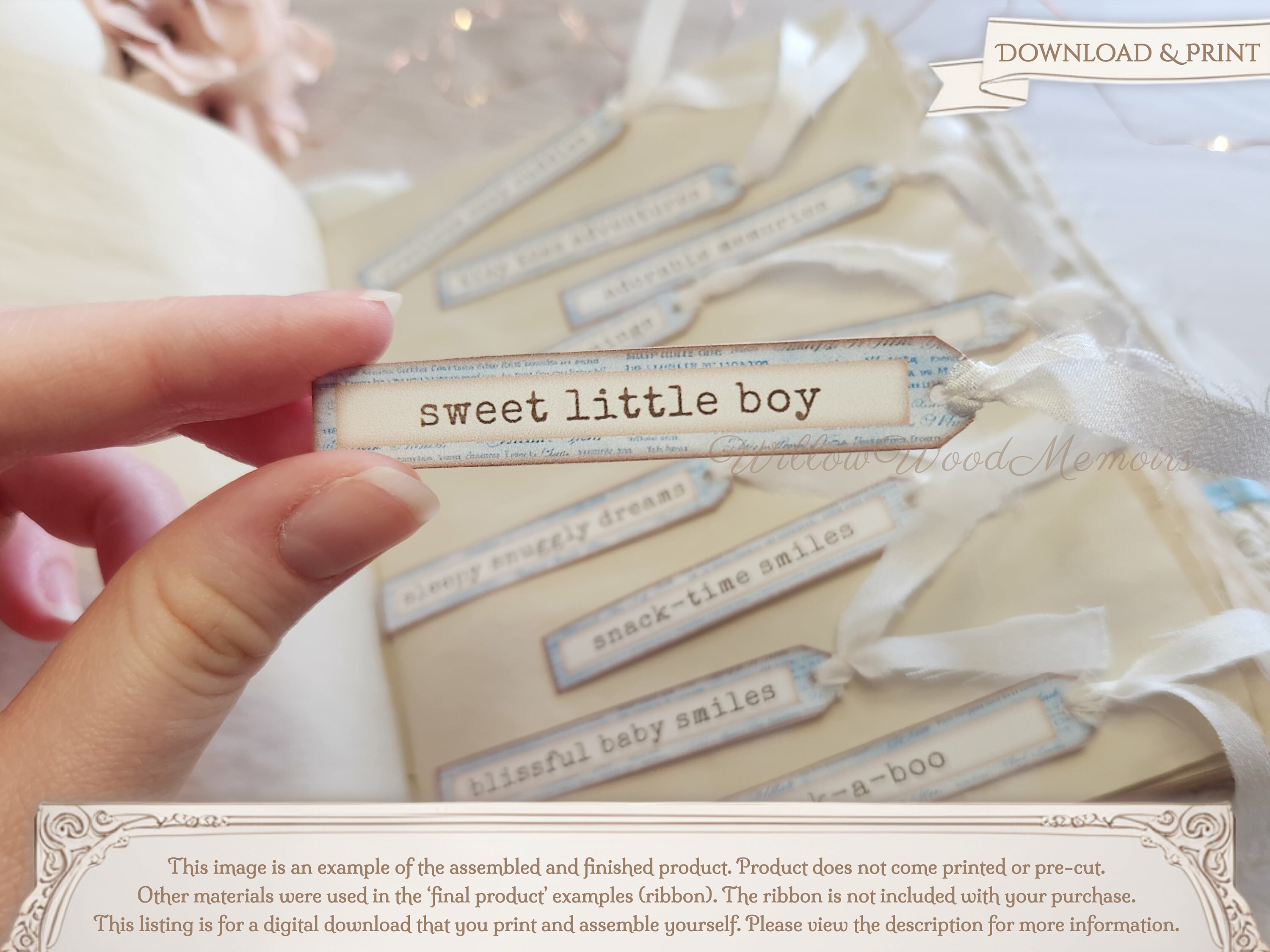 Baby Boy Blue Skinny Word Tags Baby Shower Junk Journal Words Kit ...