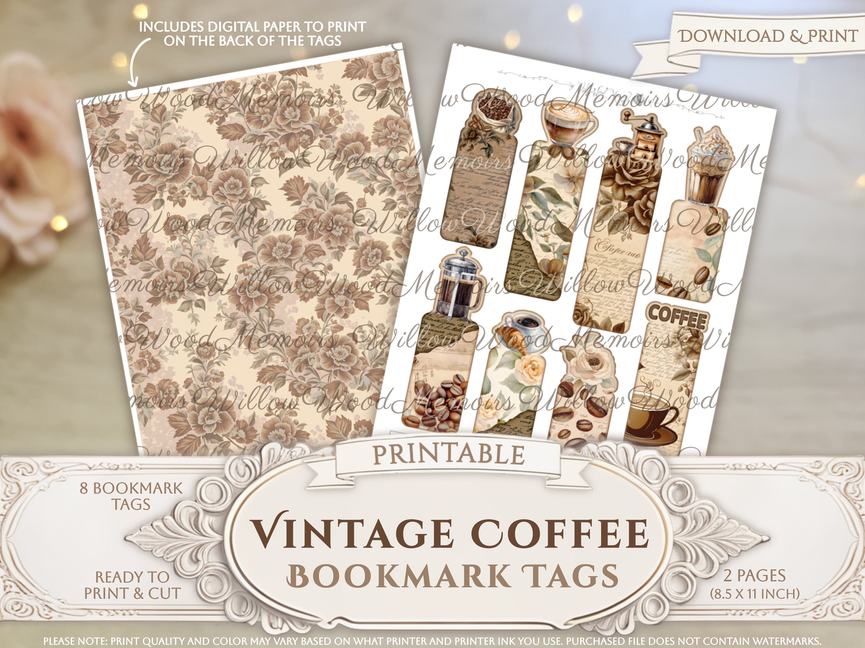 Vintage Coffee Cup Bookmark Tags Latte Coffee Ephemera Tags Coffee Junk ...