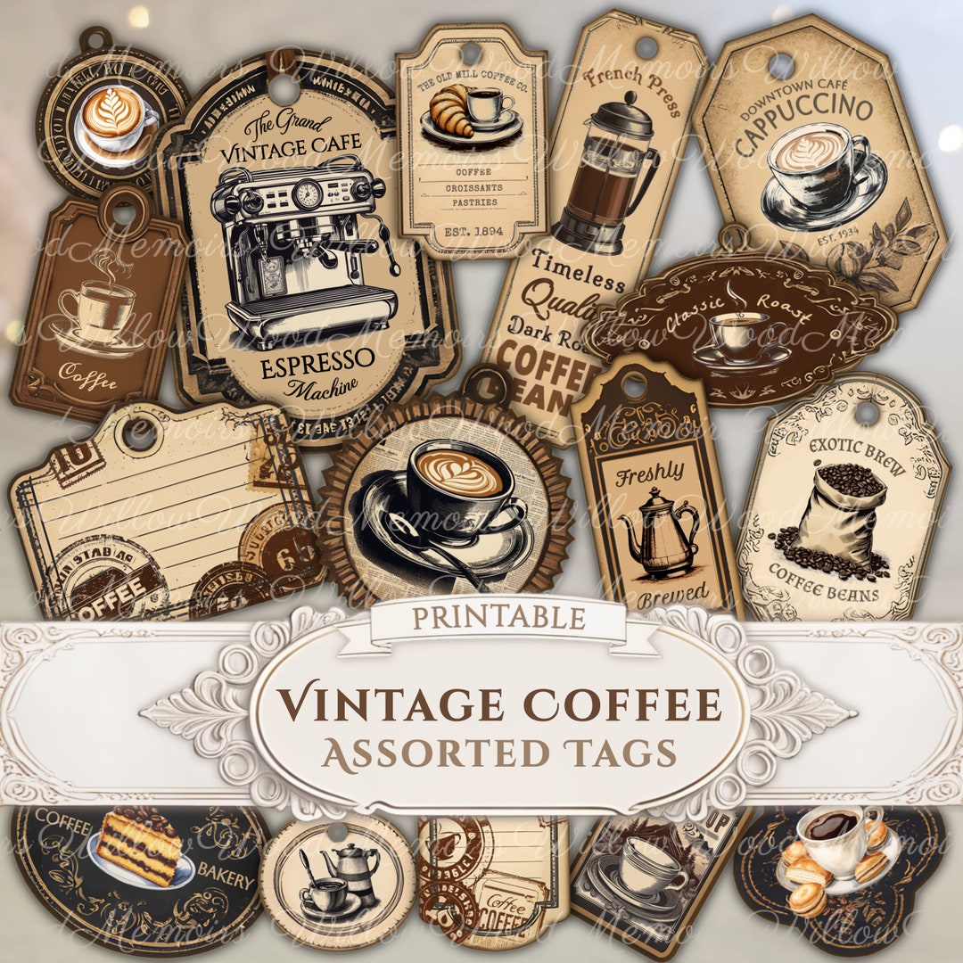Coffee Lover Printable Junk Journal Tags Digital Ephemera Pack Vintage ...