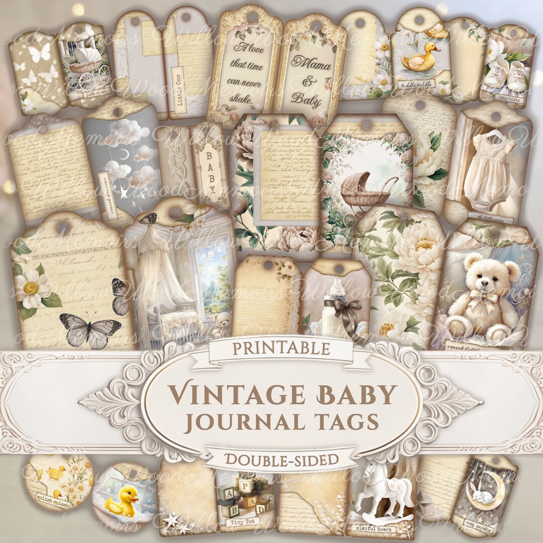 Neutral Baby Junk Journal Printable Tags Vintage Shabby Baby Shower ...