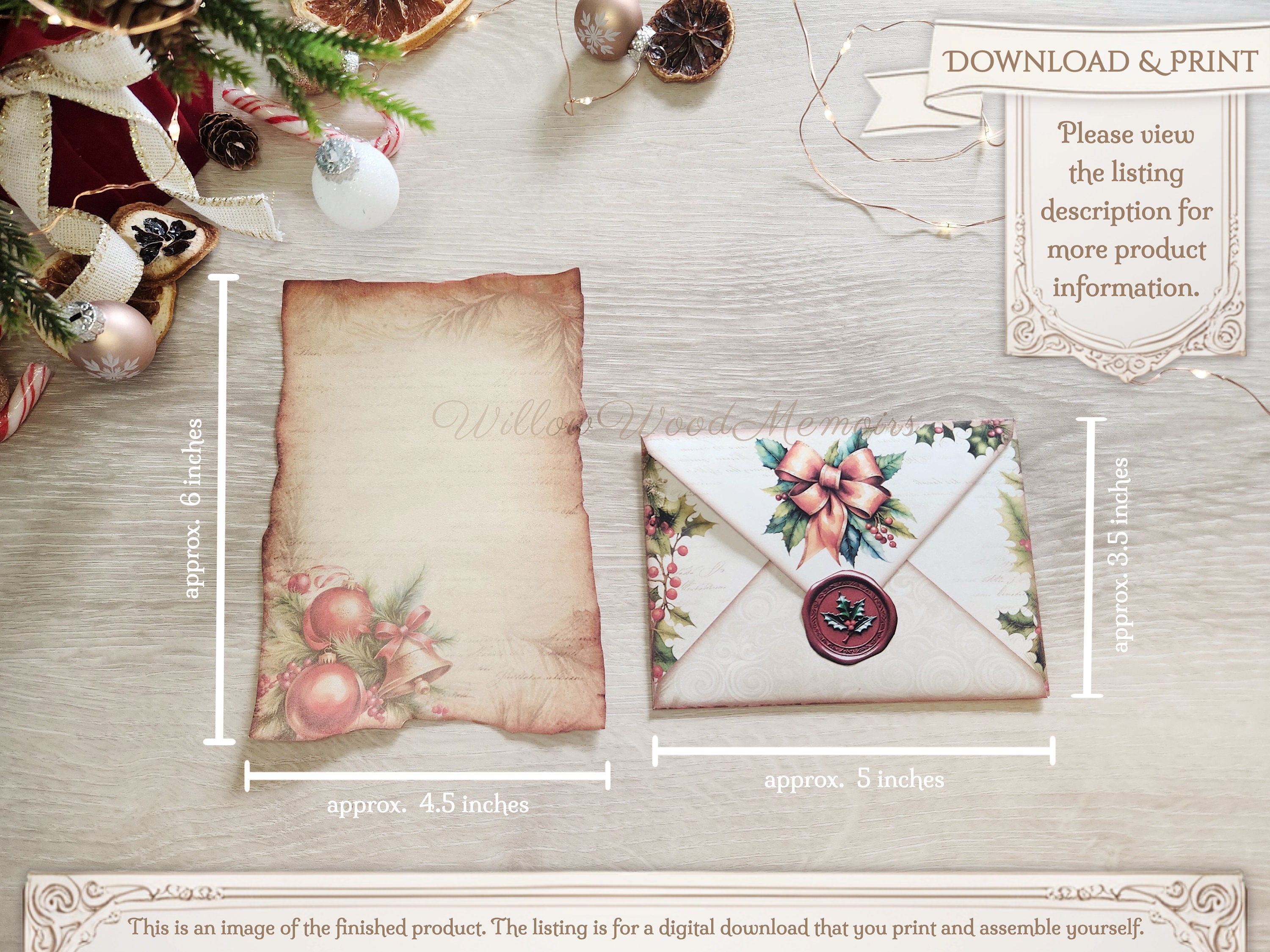 Christmas Envelopes Mail Letter Kit Stationery Kit Winter Vintage Paper ...
