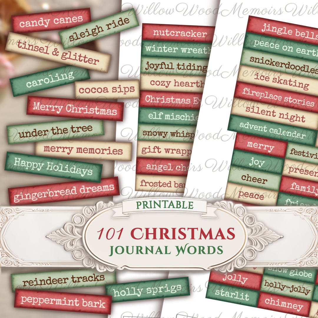 Christmas Junk Journal Words Printable Journal Ephemera Words Holiday ...