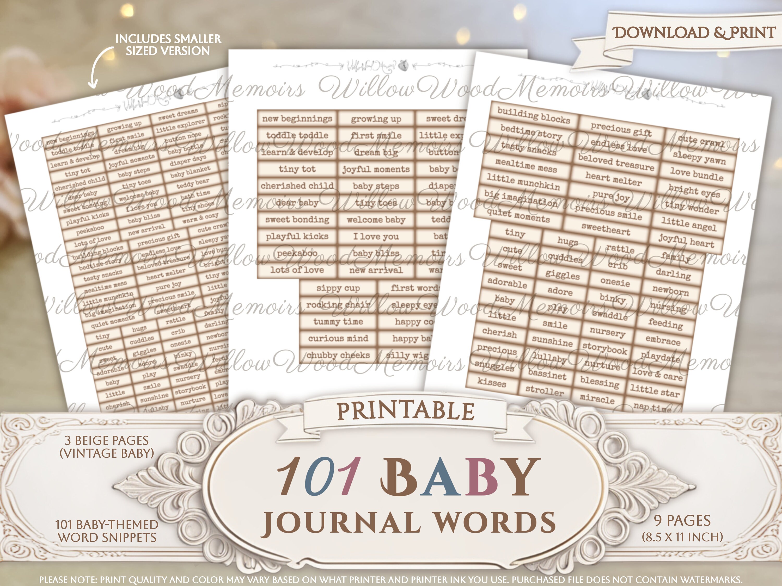 Baby Junk Journal Words Neutral Baby Girl Boy Words Printable Baby ...