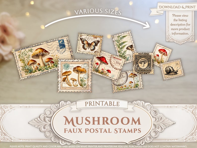 Junk Journal Faux Postal Mail Stamps Vintage Shabby Mushroom Fairytale ...