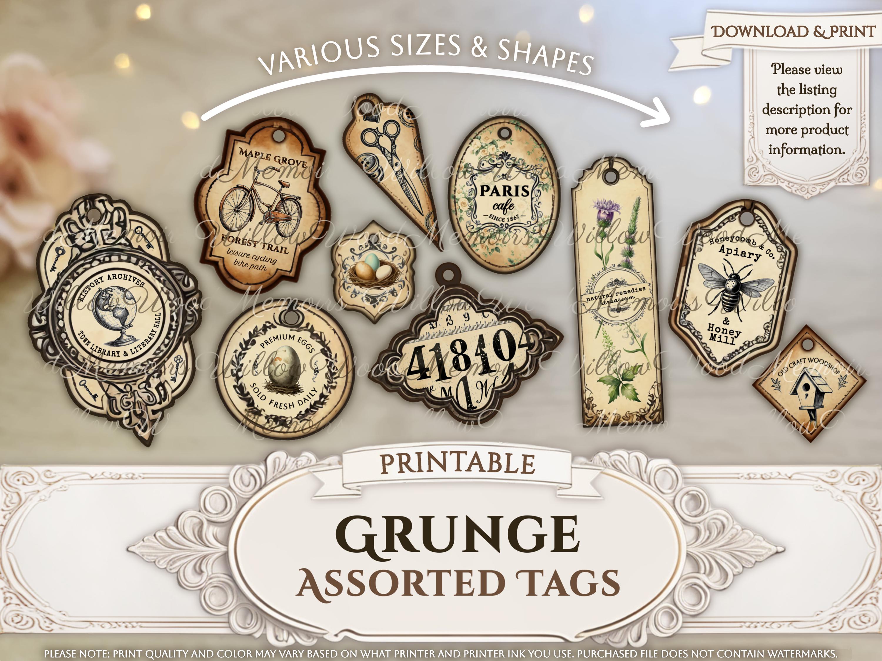 Grungy Ephemera Printable Junk Journal Tags Digital Vintage Retro ...
