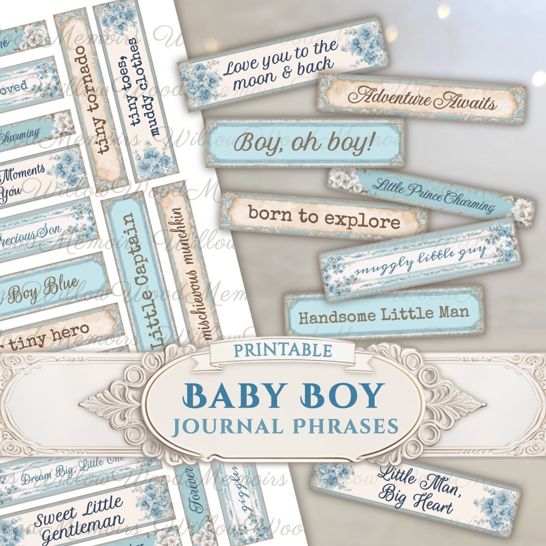 Baby Boy Junk Journal Phrases Printable Baby Words Vintage Blue Baby ...