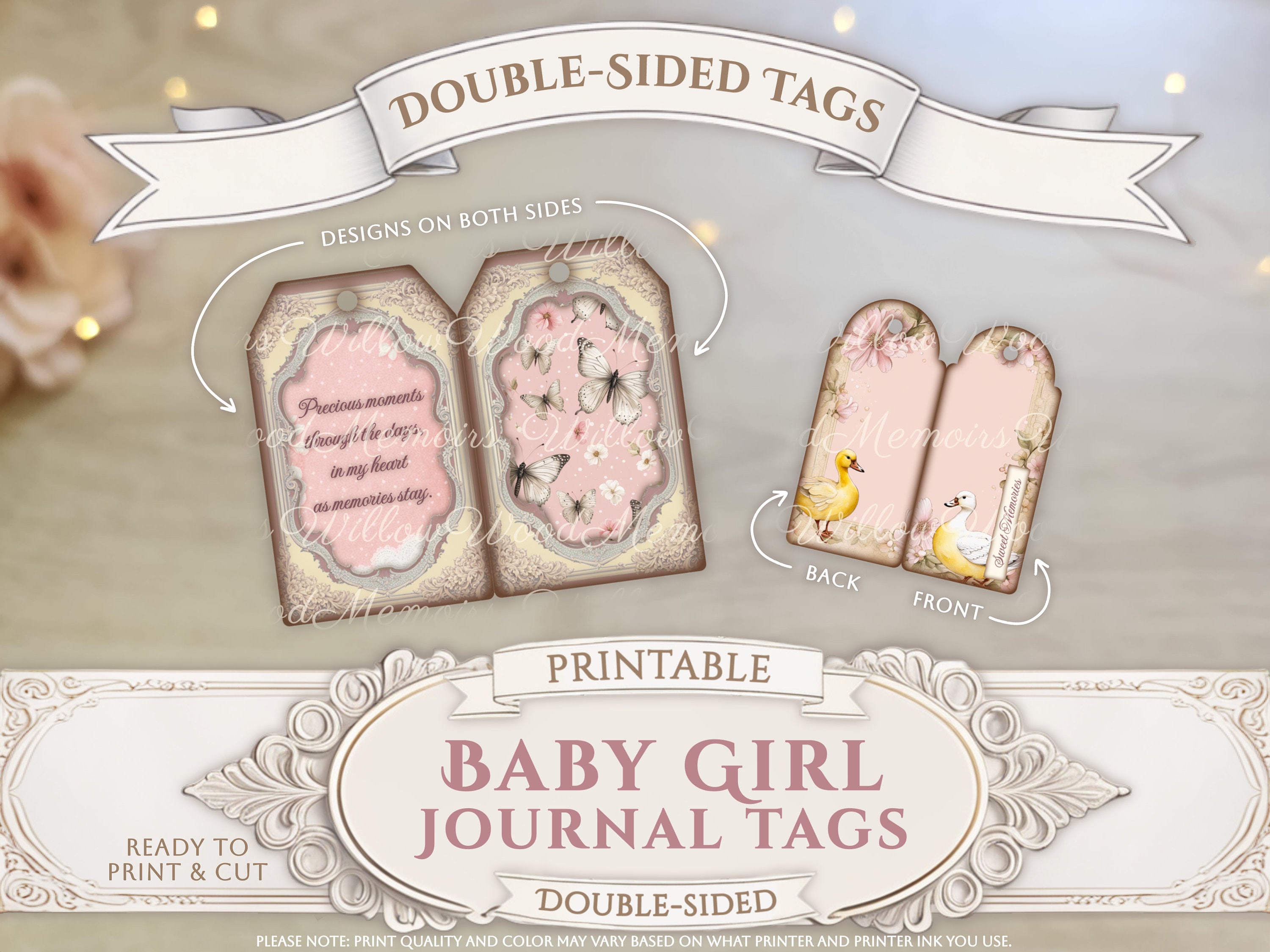 Baby Girl Pink Junk Journal Printable Tags Vintage Shabby Baby Shower ...