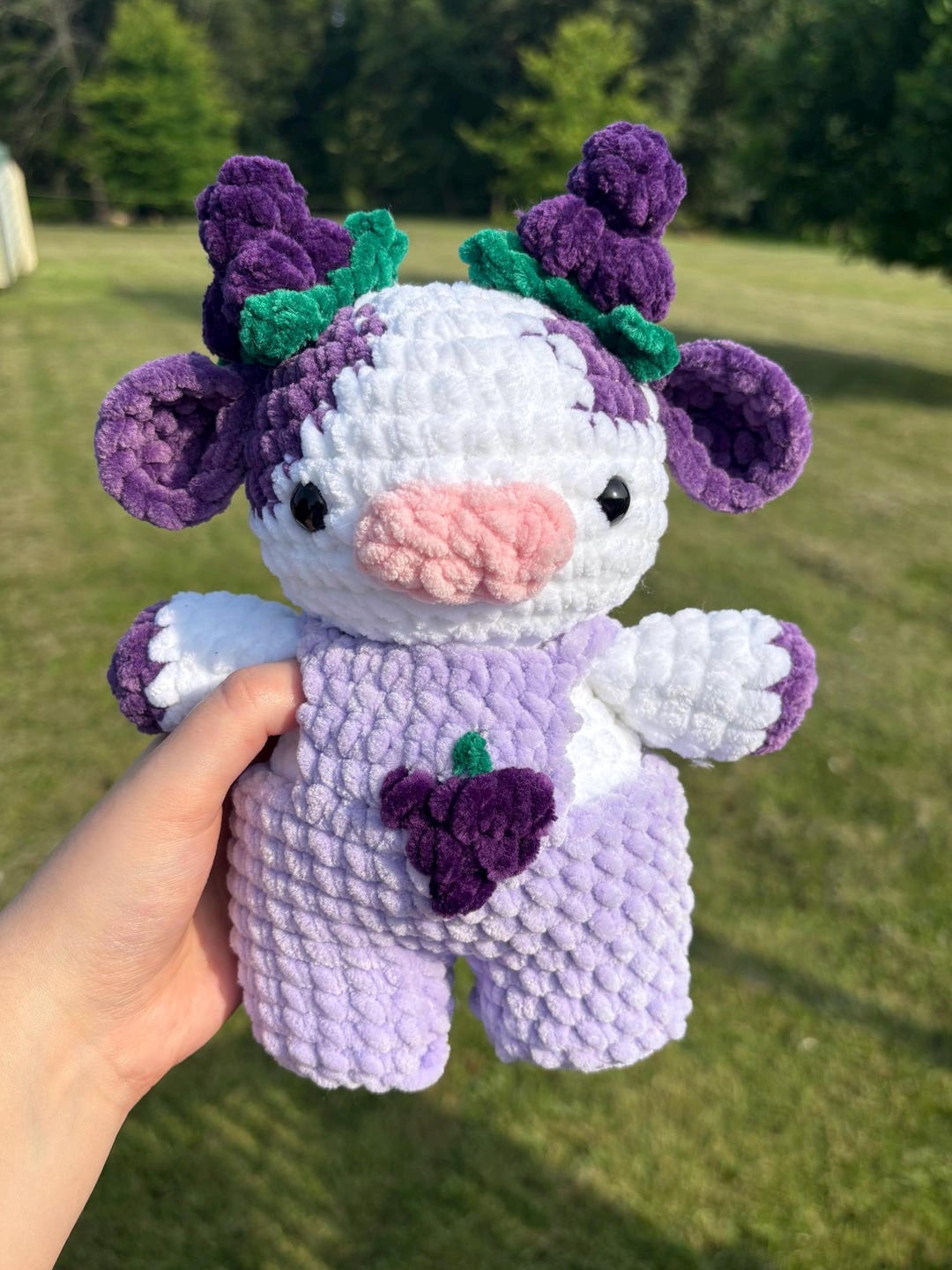 Crochet Grape Cow in Overalls Plushie Handmade - Etsy