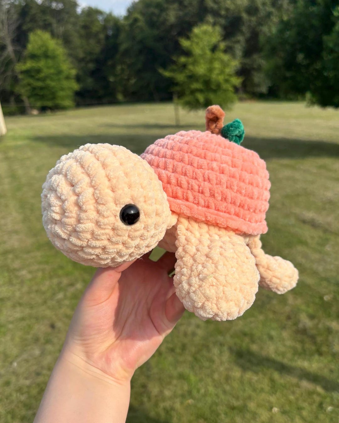 Crochet Peach Turtle Plushie Handmade - Etsy