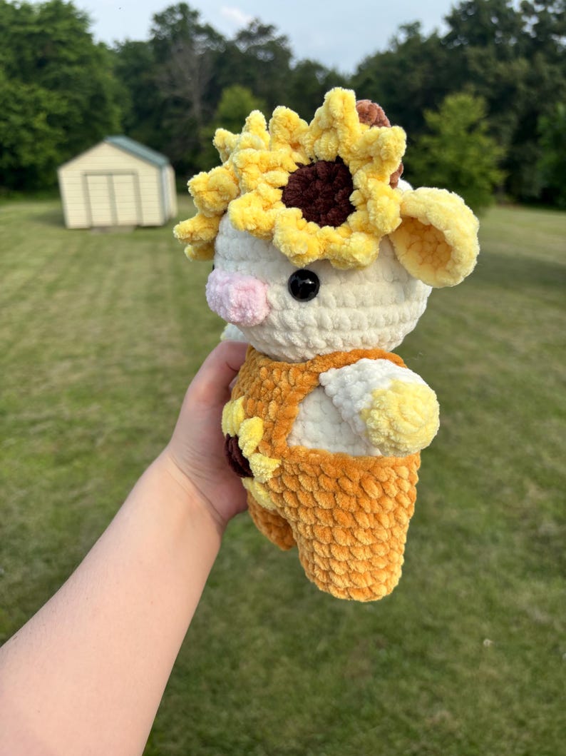 Crochet Sunflower Cow in Overalls Plushie Handmade - Etsy
