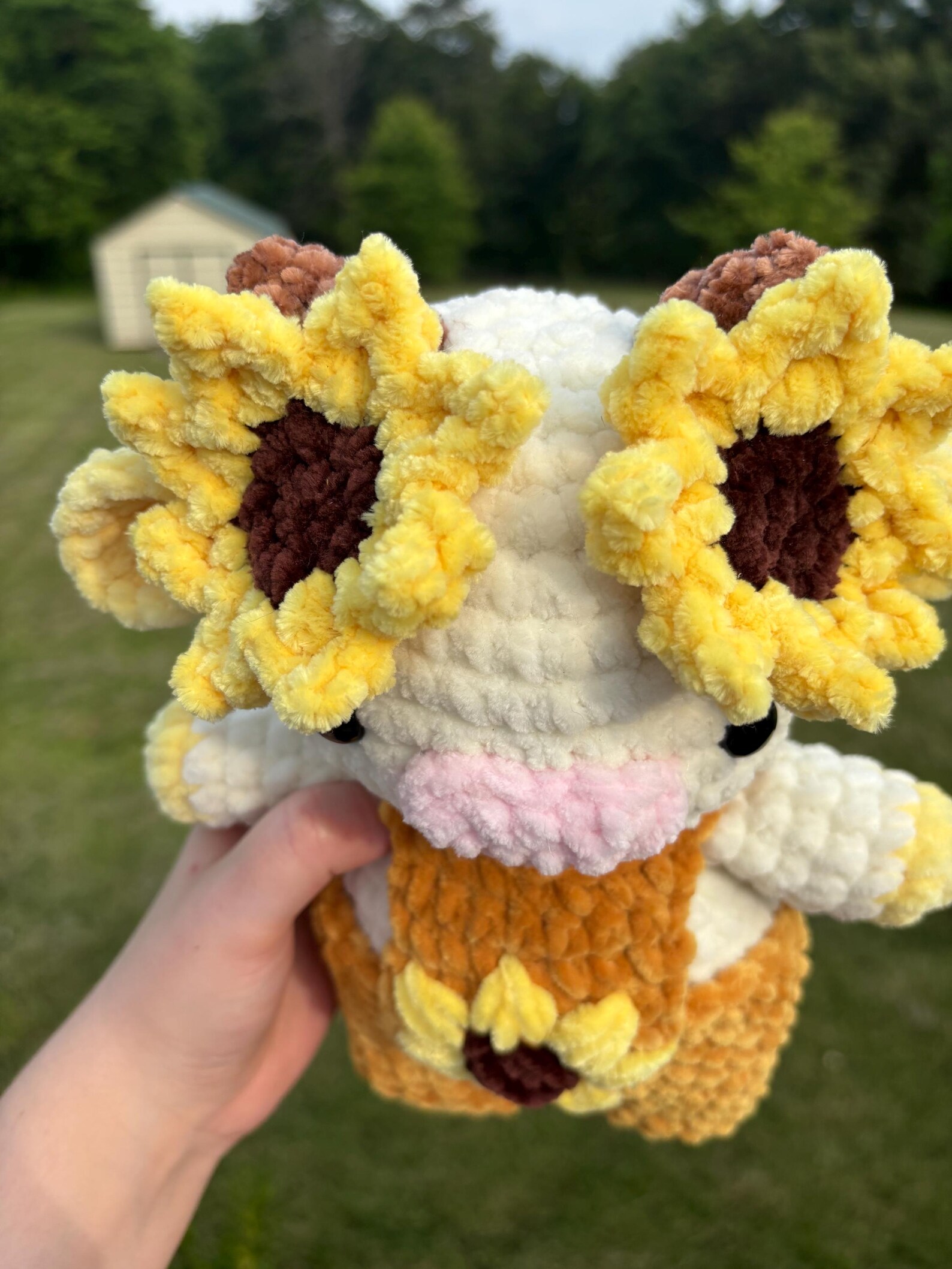 Crochet Sunflower Cow in Overalls Plushie Handmade - Etsy