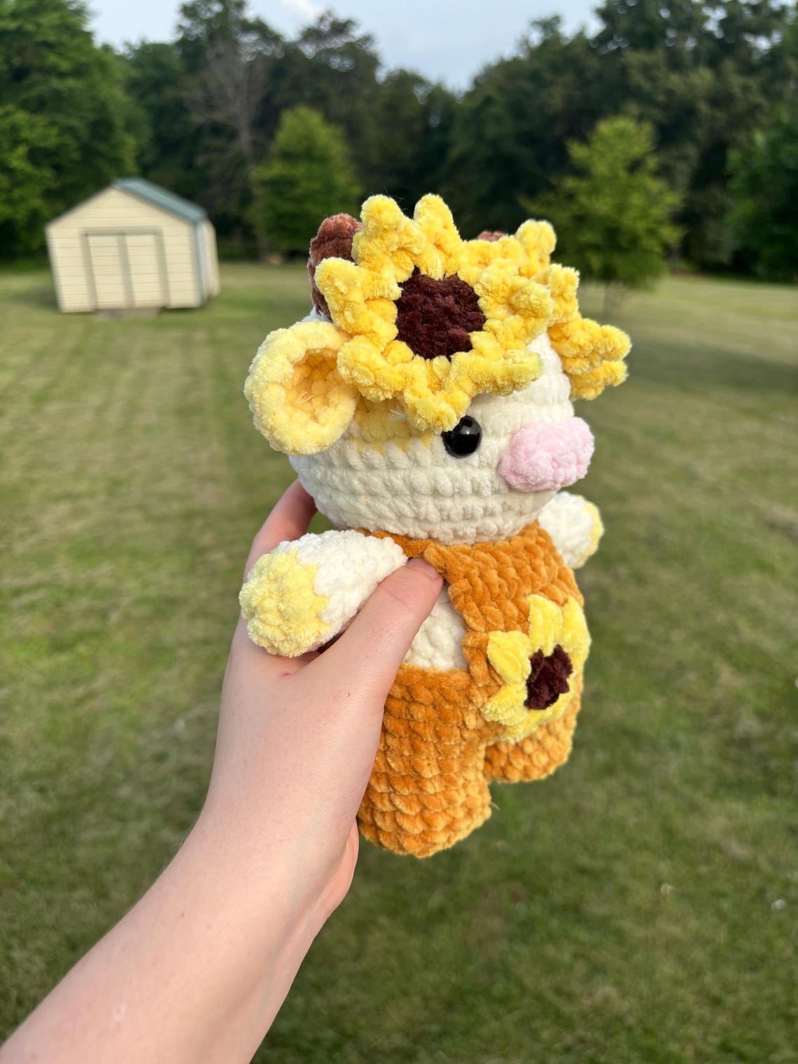 Crochet Sunflower Cow in Overalls Plushie Handmade - Etsy