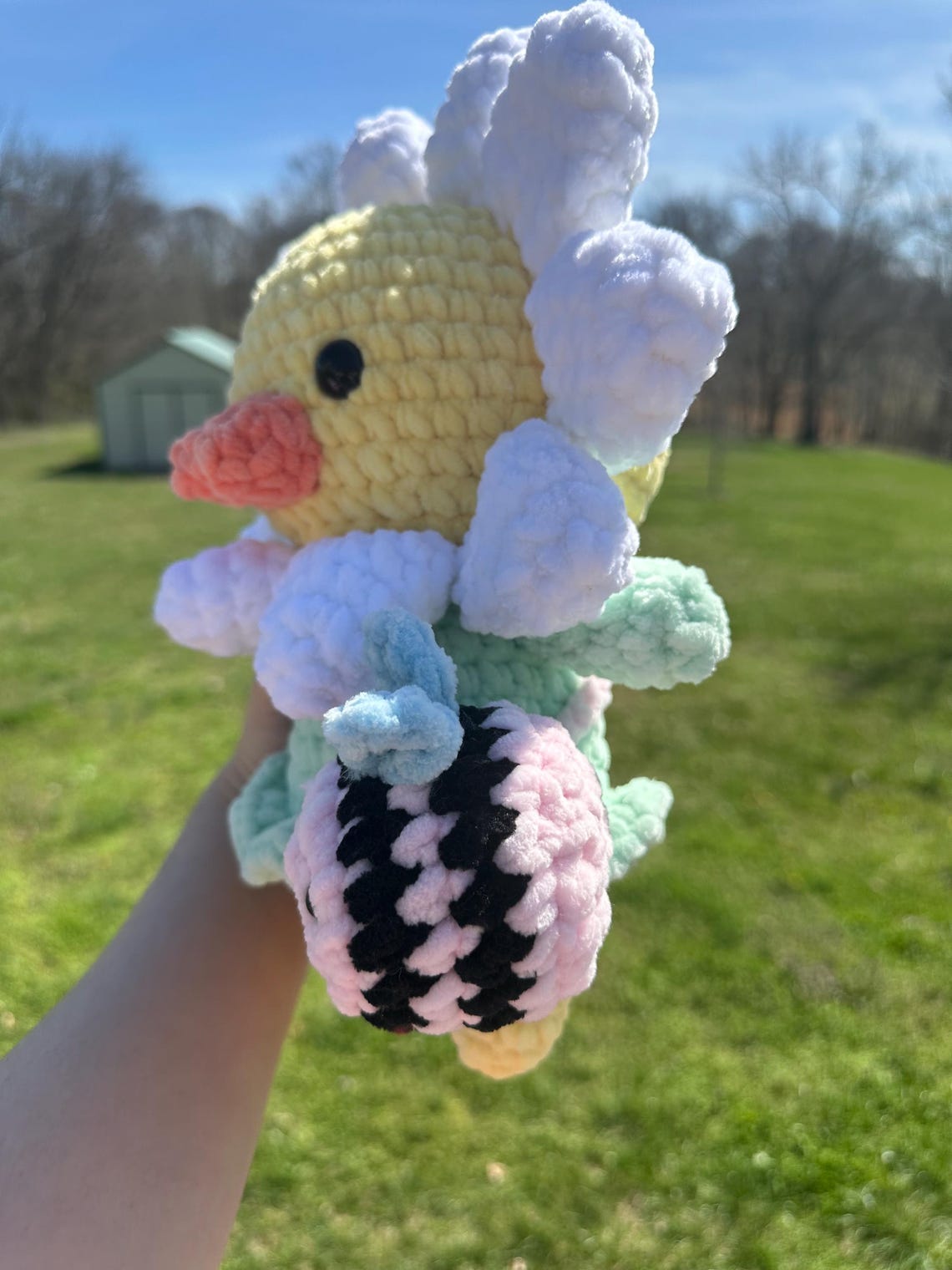 Crochet Daisy Flower Duck With Bee Bag Plushie - Etsy