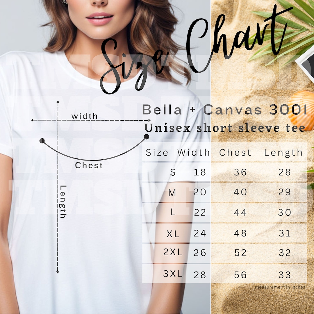 Bella Canva 3001 T-shirt Size Chart - Etsy
