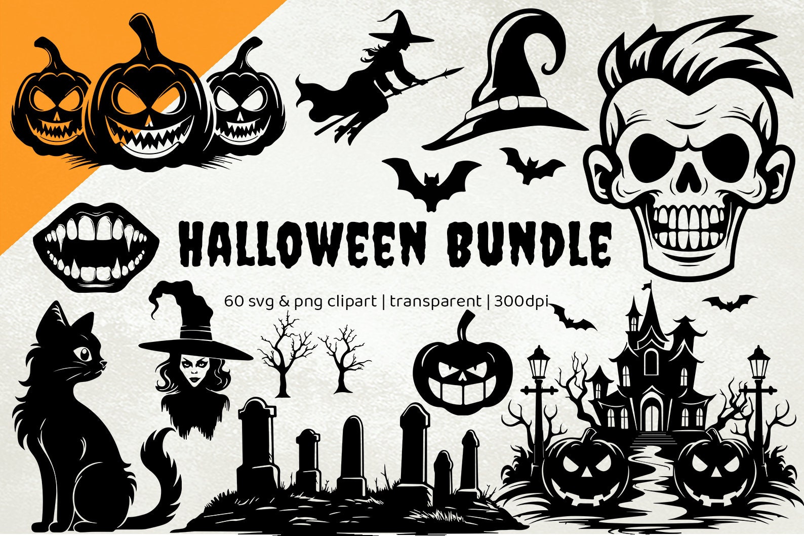 Halloween Bundle SVG PNG Clipart Bundle Transparent Spooki - Etsy