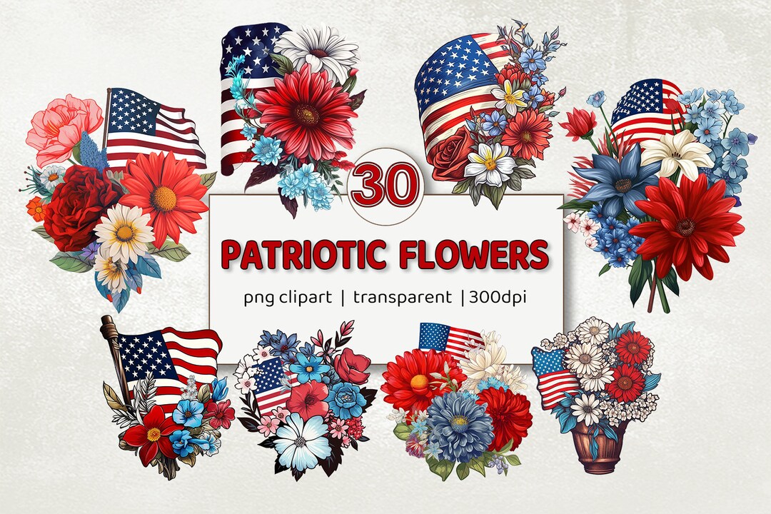 4th of July Clipart, Flower, Floral Bouquets, Patriotic Clip Art ...