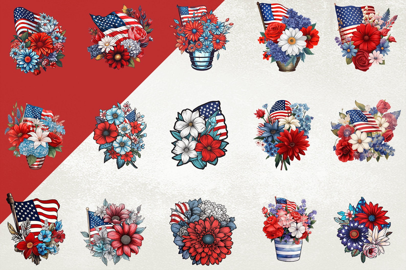 4th of July Clipart, Flower, Floral Bouquets, Patriotic Clip Art ...