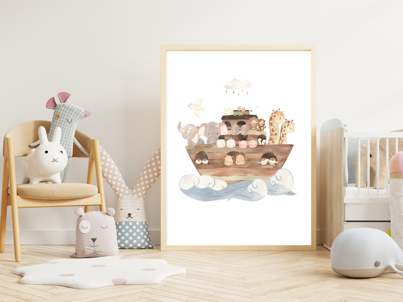 Noah's Ark Watercolor Nursery Printable, Set of 3, Girl's Room Wall Art ...