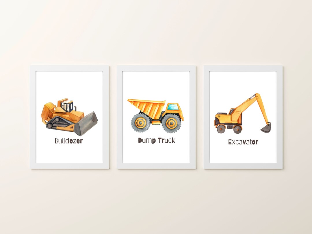 Construction Vehicles Printable, Set of 3, Adorable Boy's Room Decor ...