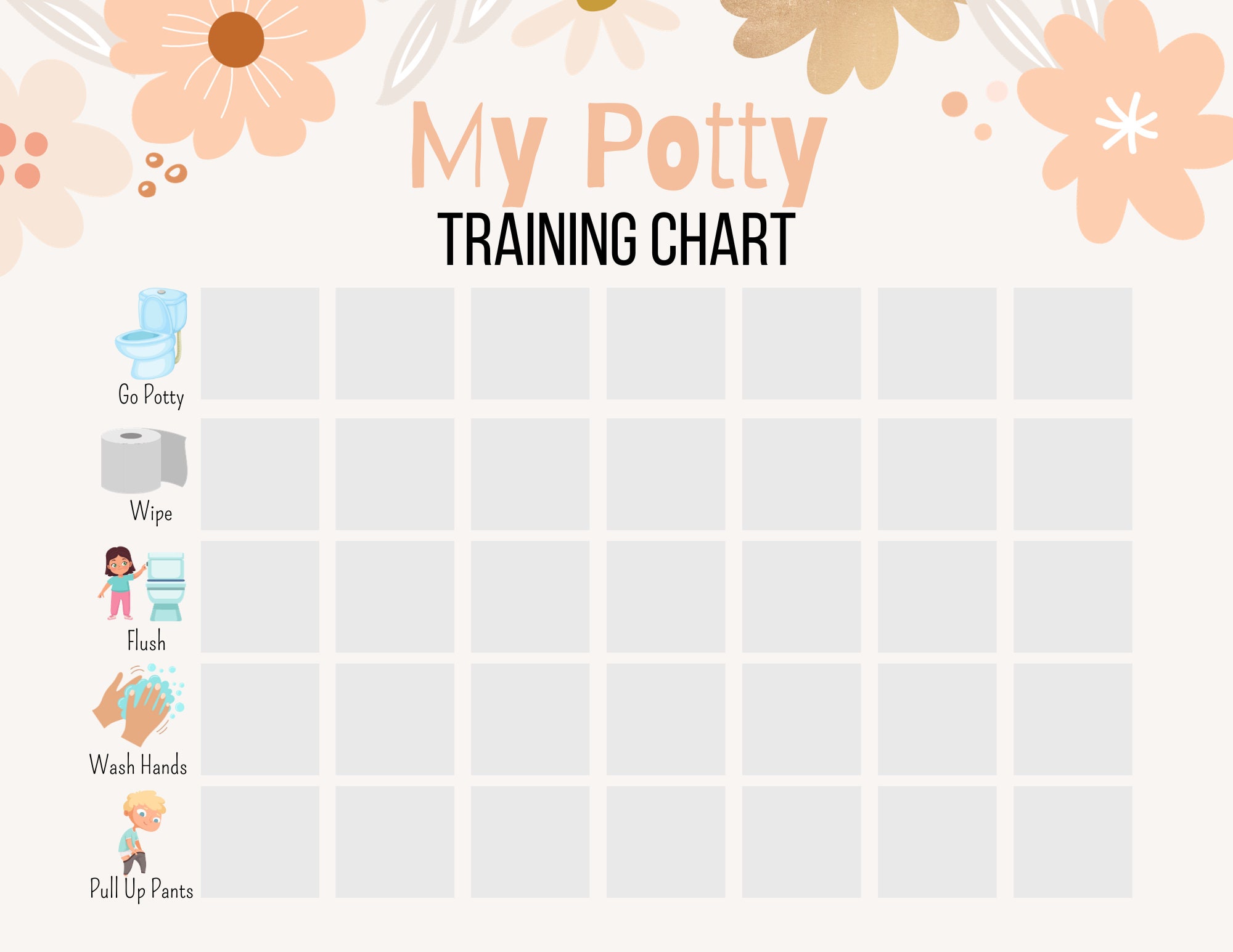 Floral Potty Chart, Potty Training Reward Chart for Kids, Potty ...