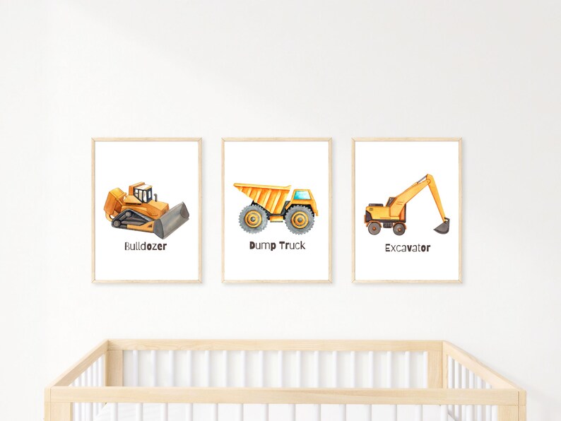 Construction Vehicles Printable, Set of 3, Adorable Boy's Room Decor ...