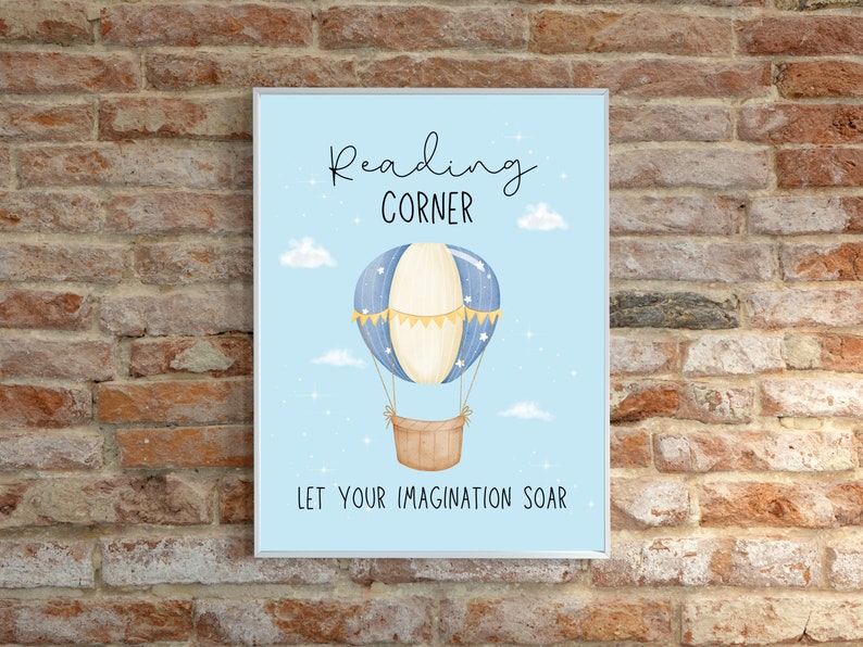 Reading Corner Sign, "let Your Imagination Soar" Air Balloon and Sky ...