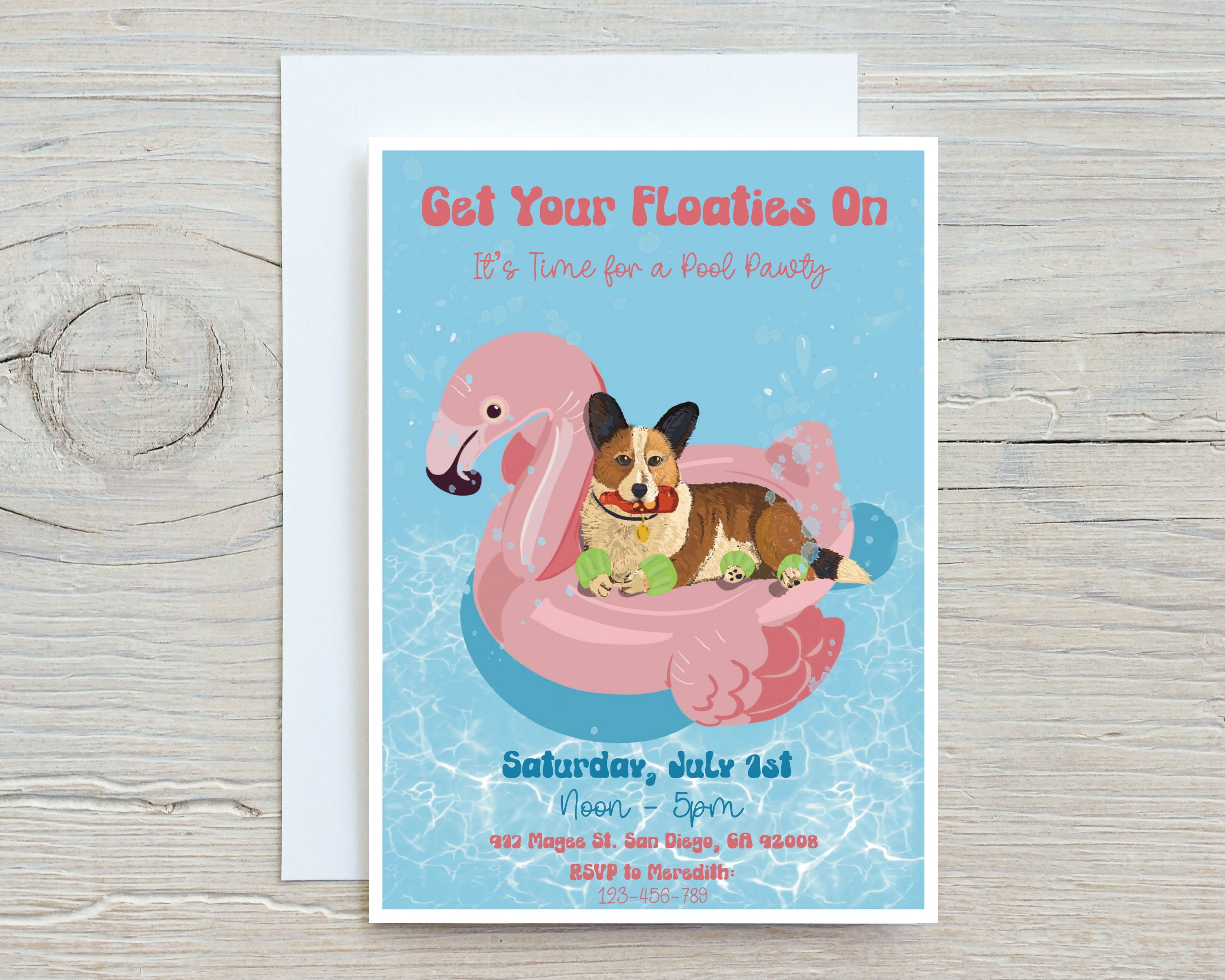 Puppy Pool Party Digital Invite - Corgi Dog Invite - Etsy