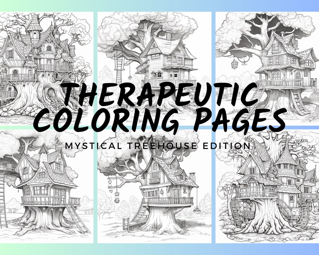 Printable Therapeutic Colouring Pages Mystical Treehouse Edition - Etsy UK