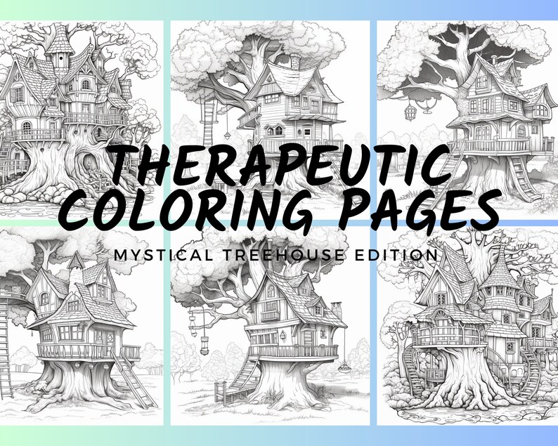 Printable Therapeutic Colouring Pages Mystical Treehouse - Etsy