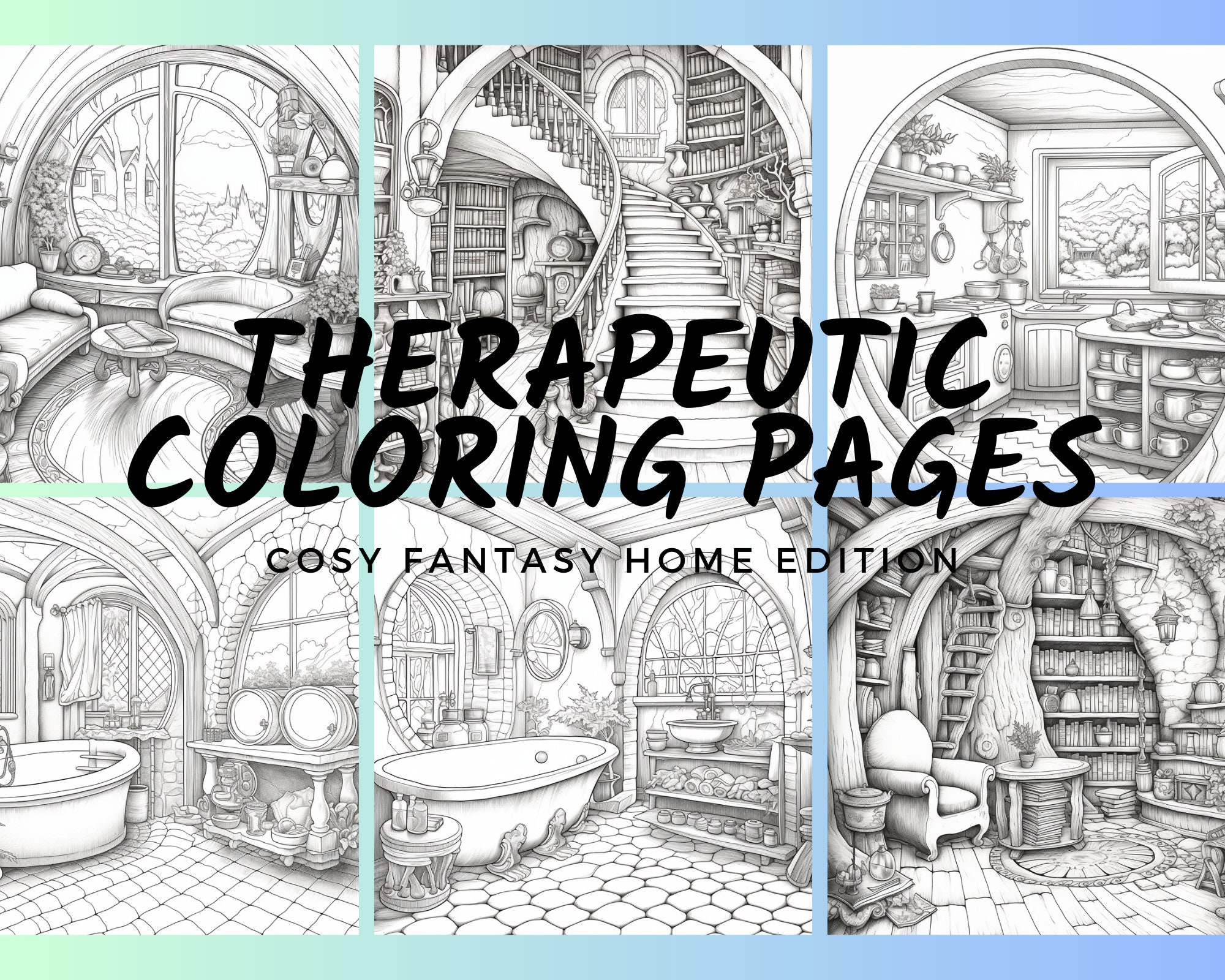 Printable Therapeutic Colouring Pages Cozy Fantasy Home Edition - Etsy