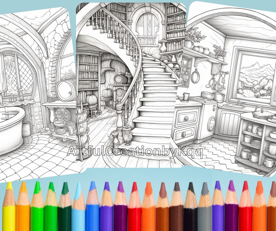 Printable Therapeutic Colouring Pages Cozy Fantasy Home Edition - Etsy