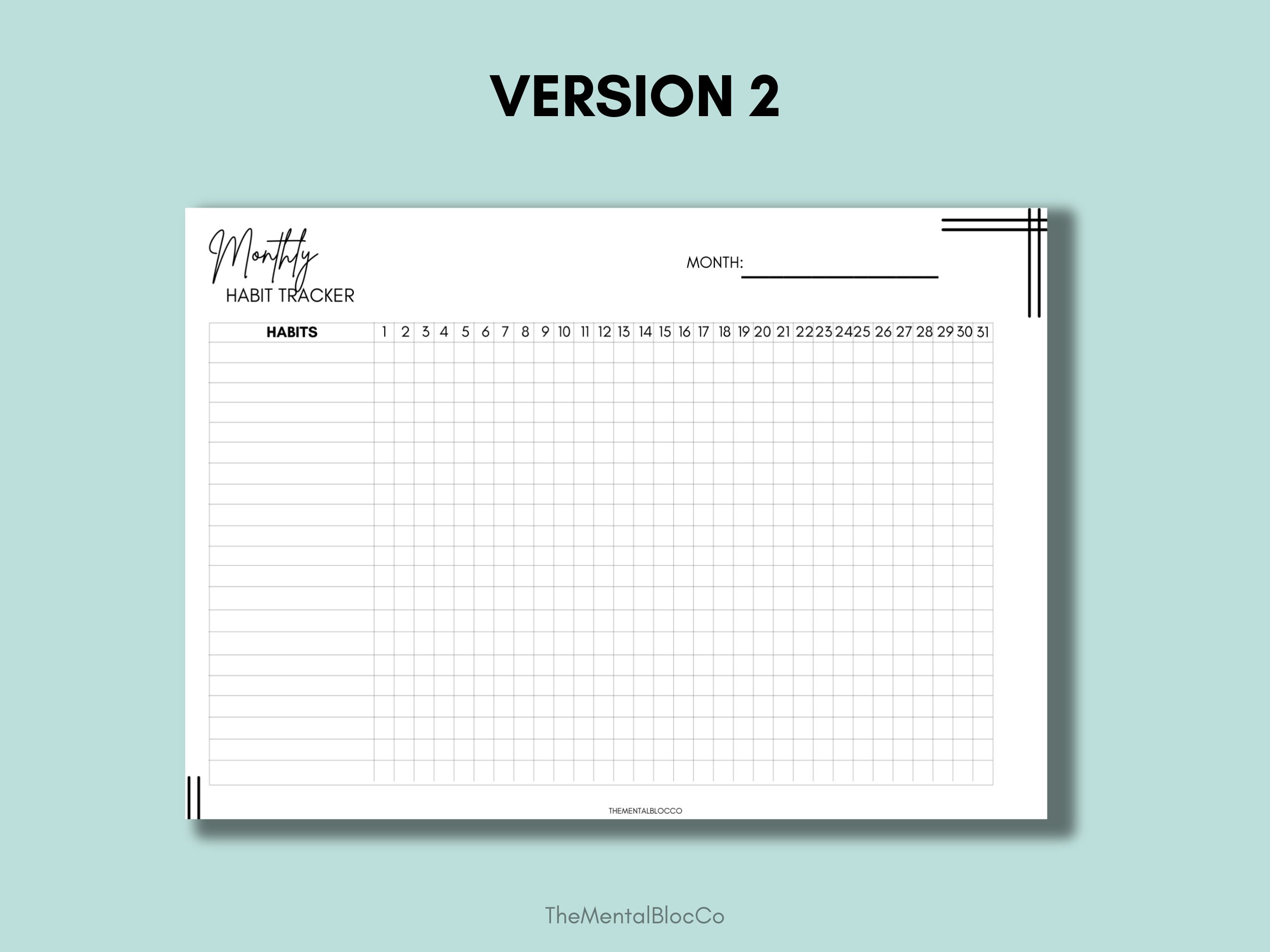 Monthly Habit Tracker| Monthly Habit Tracker Printable| Monthly Habit ...