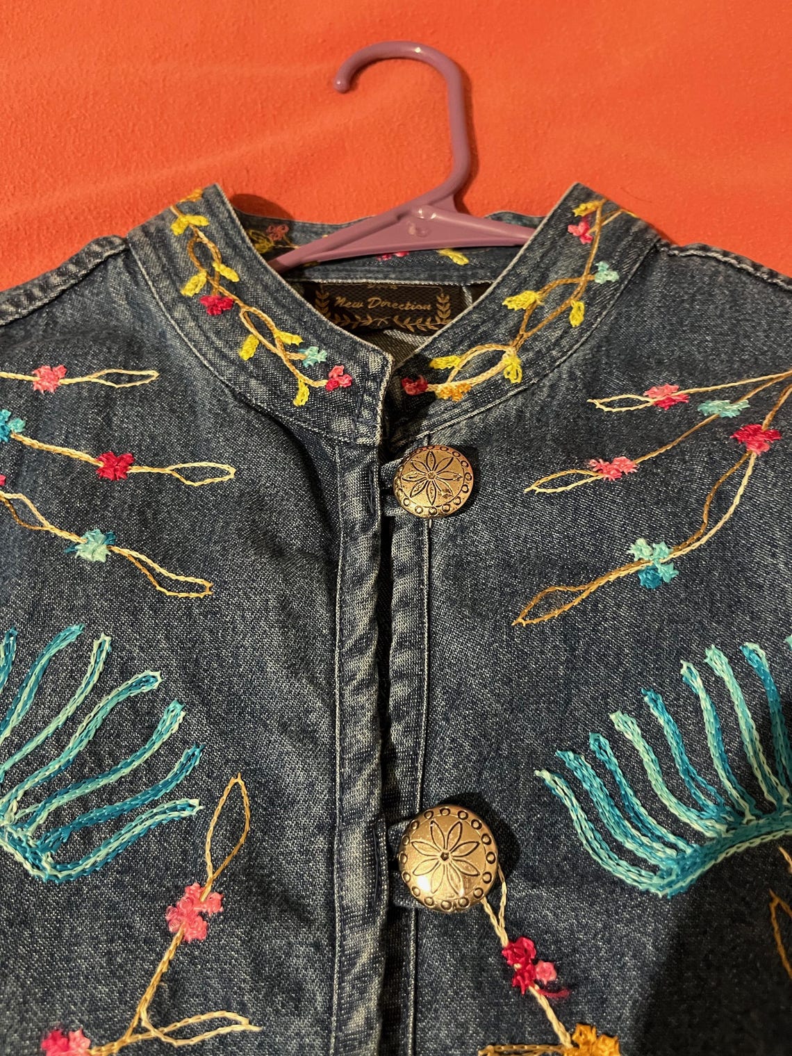 Vintage Embroidered Blue Denim Shirt Jacket Blazer Women's Medium New ...