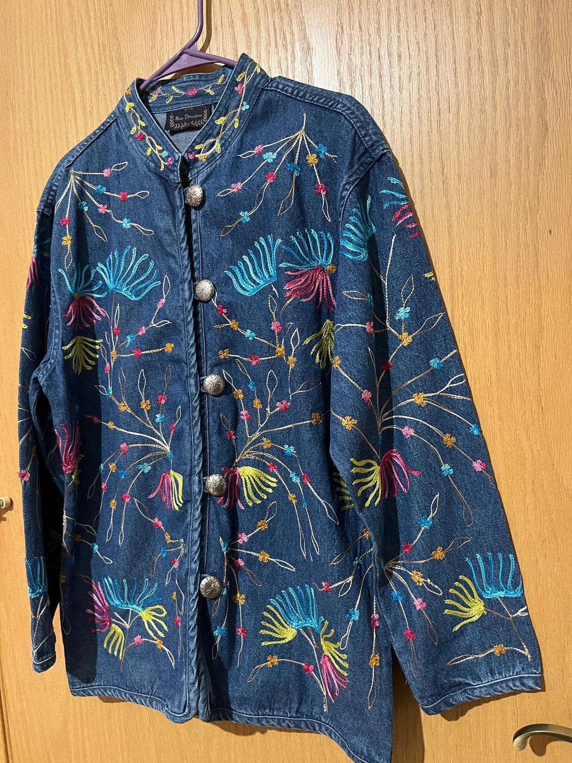 Vintage Embroidered Blue Denim Shirt Jacket Blazer Women's Medium New ...