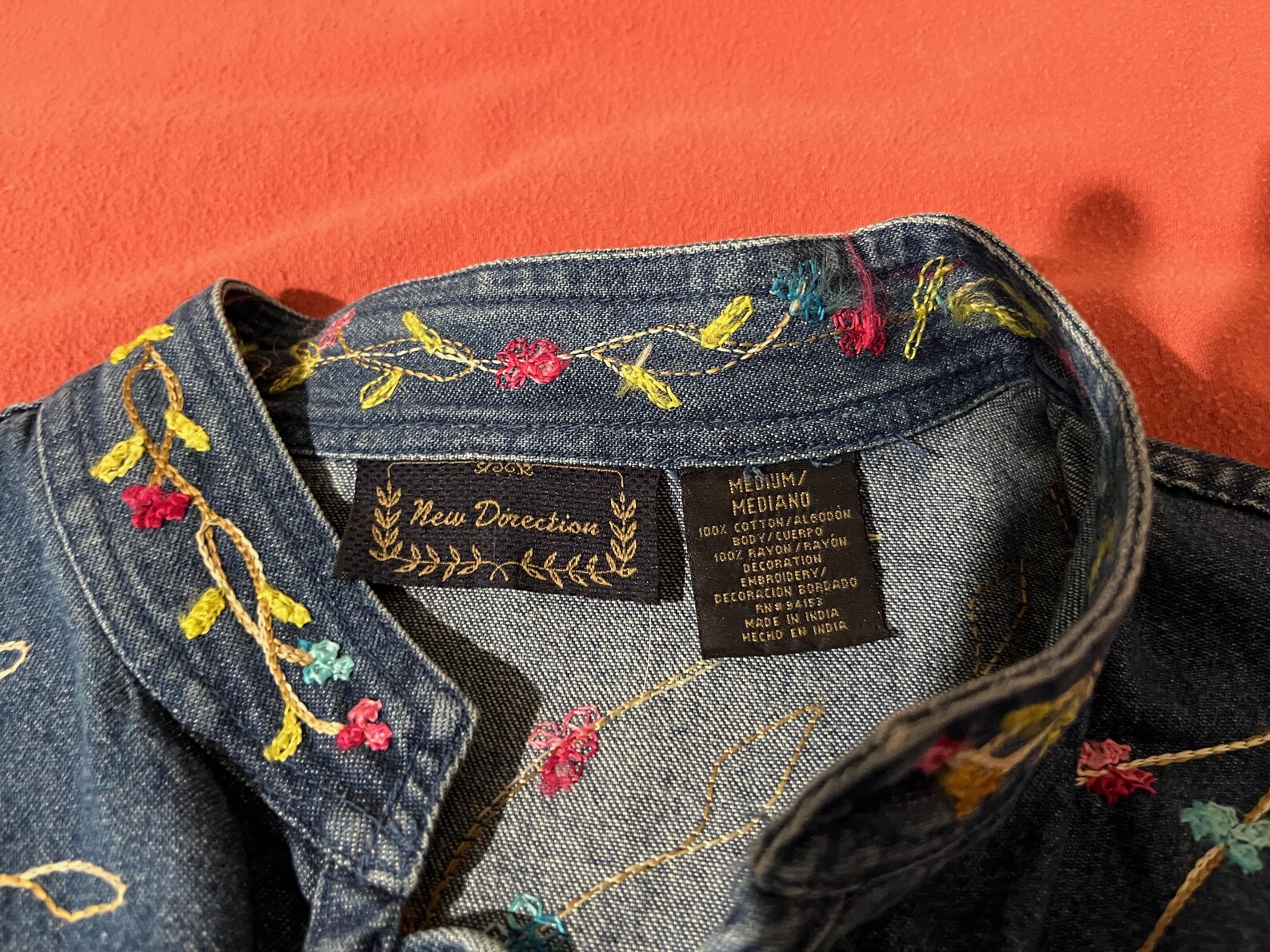 Vintage Embroidered Blue Denim Shirt Jacket Blazer Women's Medium New ...