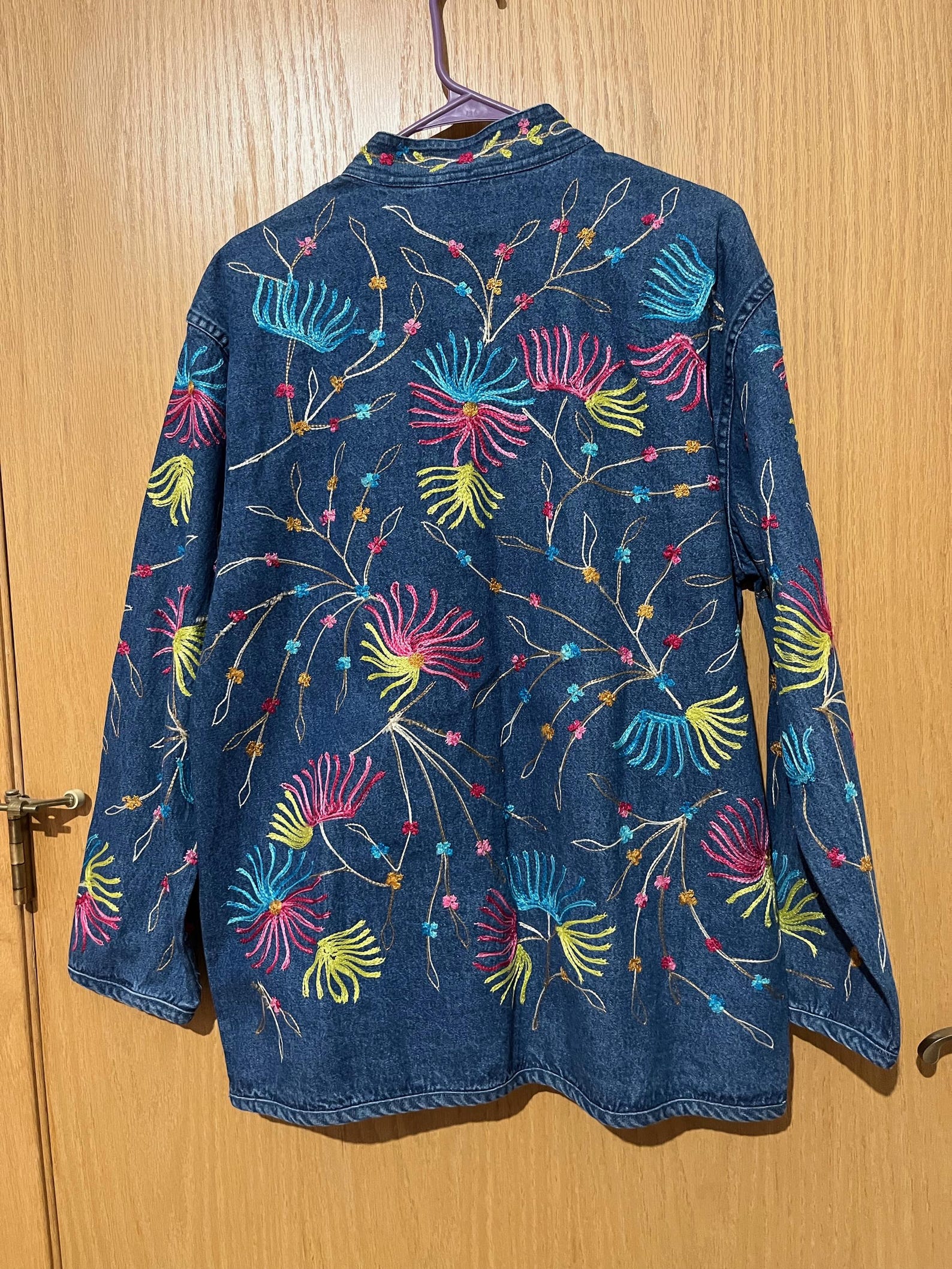Vintage Embroidered Blue Denim Shirt Jacket Blazer Women's Medium New ...