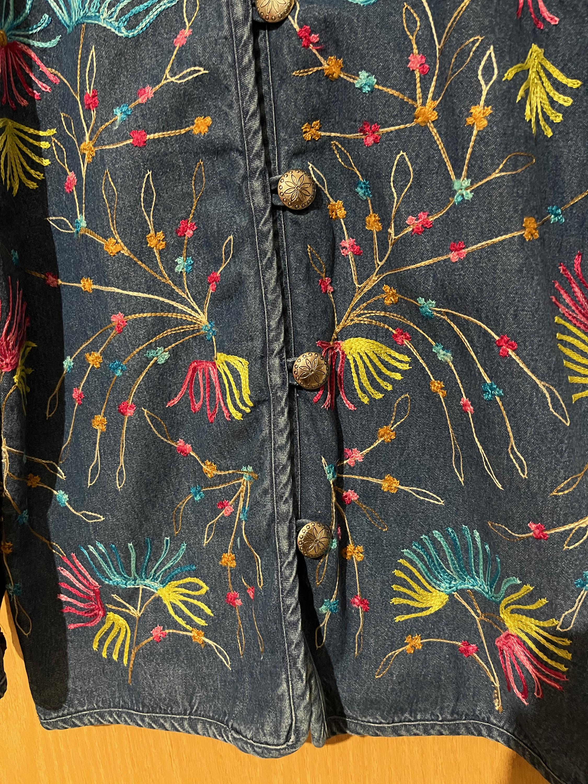 Vintage Embroidered Blue Denim Shirt Jacket Blazer Women's Medium New ...