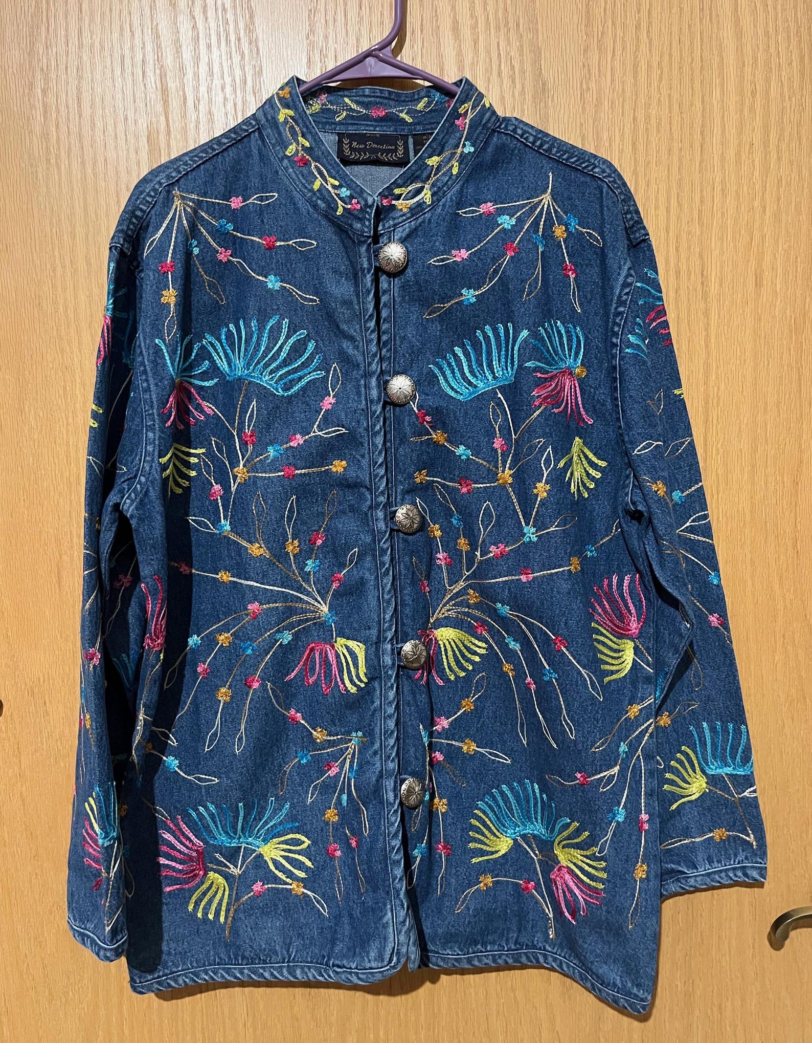 Vintage Embroidered Blue Denim Shirt Jacket Blazer Women's Medium New ...