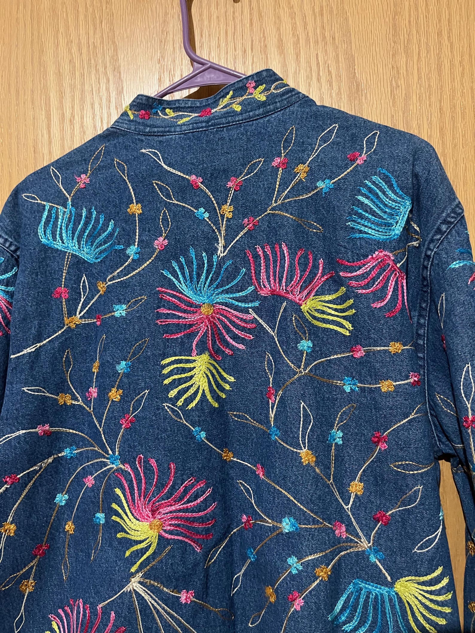 Vintage Embroidered Blue Denim Shirt Jacket Blazer Women's Medium New ...