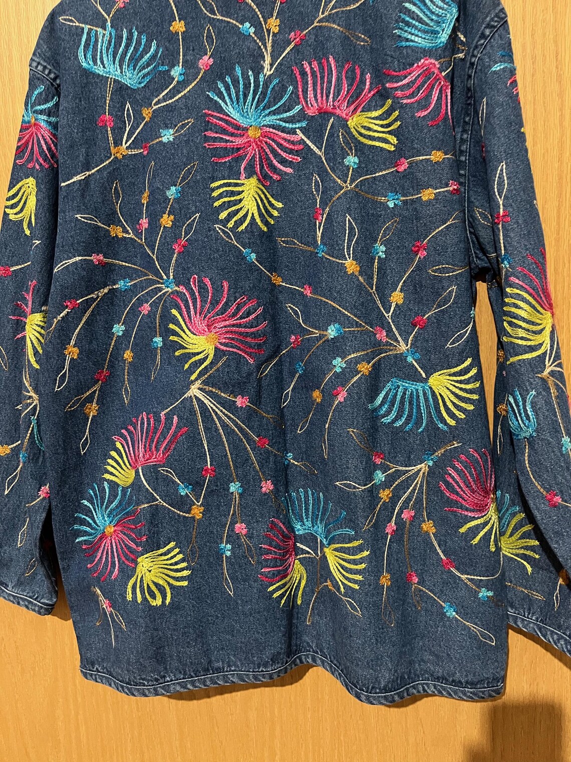 Vintage Embroidered Blue Denim Shirt Jacket Blazer Women's Medium New ...
