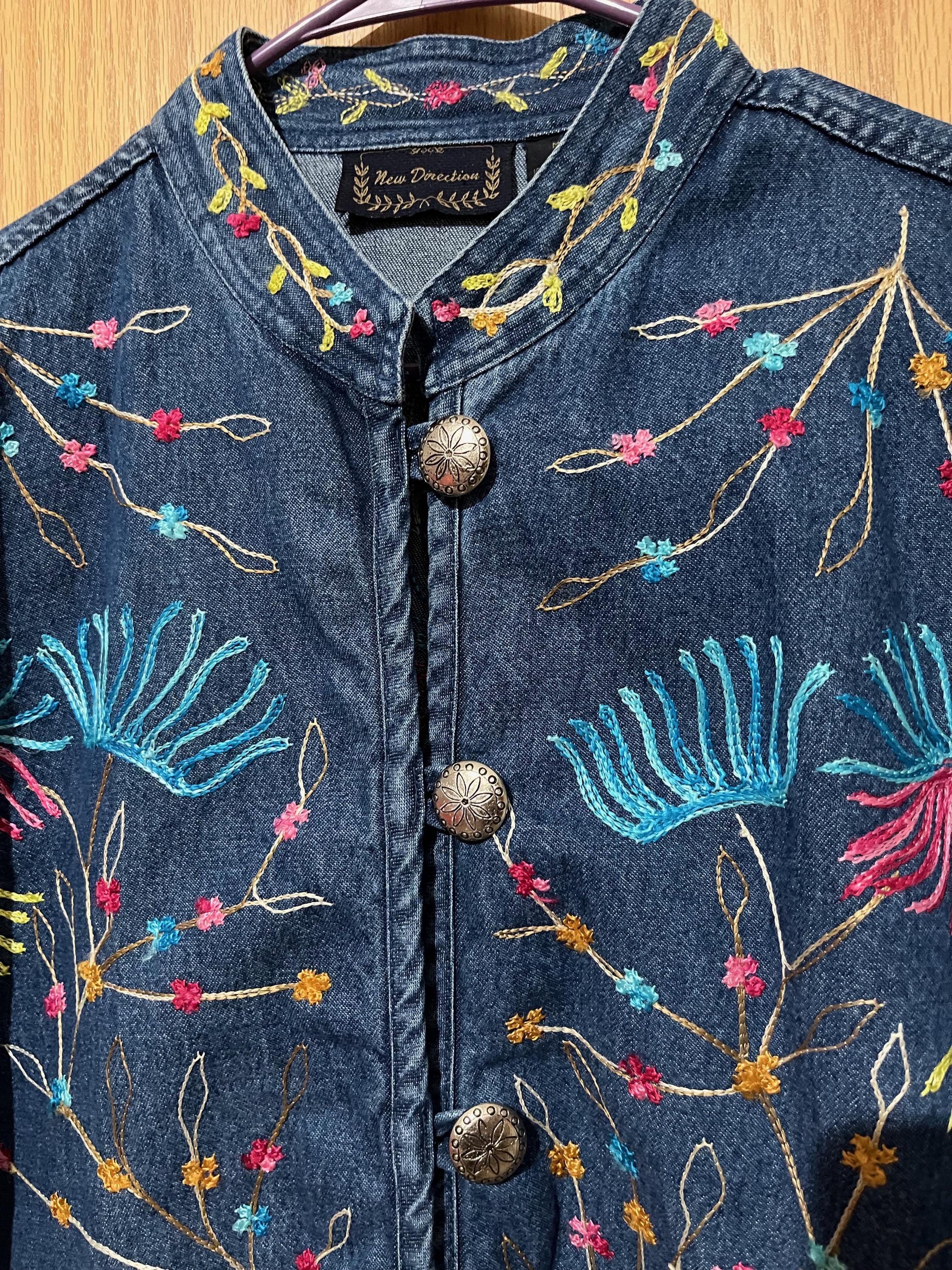 Vintage Embroidered Blue Denim Shirt Jacket Blazer Women's Medium New ...