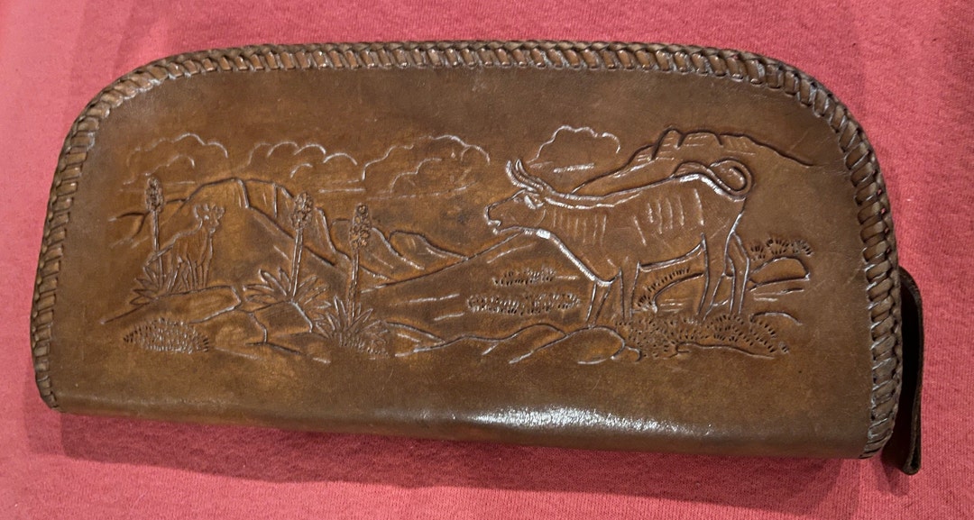 Vintage 70s Hand Tooled Leather Clutch Bag Purse Western Cattle ...
