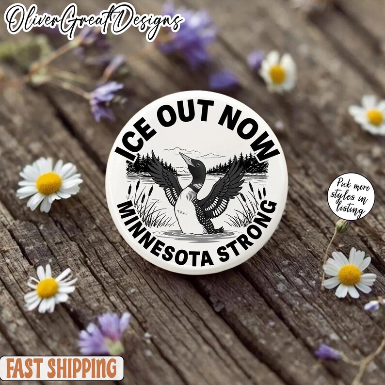 Ice Out Now Buttons – Anti ICE Minnesota Loon Pins, Rebel Birds ...