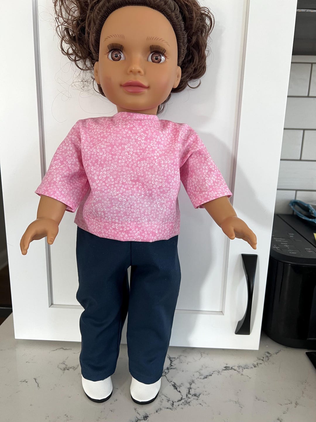 18 Inch Doll Pants and Shirt Set, Adorable Pink/white Pattern. Velcro ...