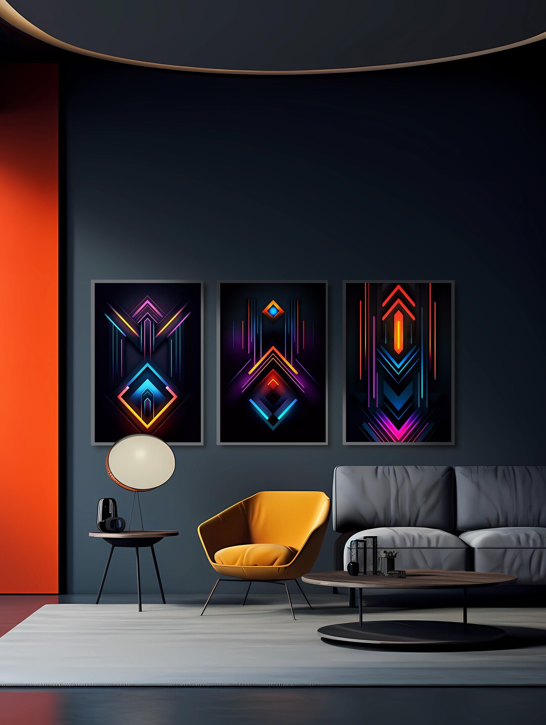 Cyberpunk Neon Light Tribal Wall Art Set of 3 Retro Neo Futuristic ...